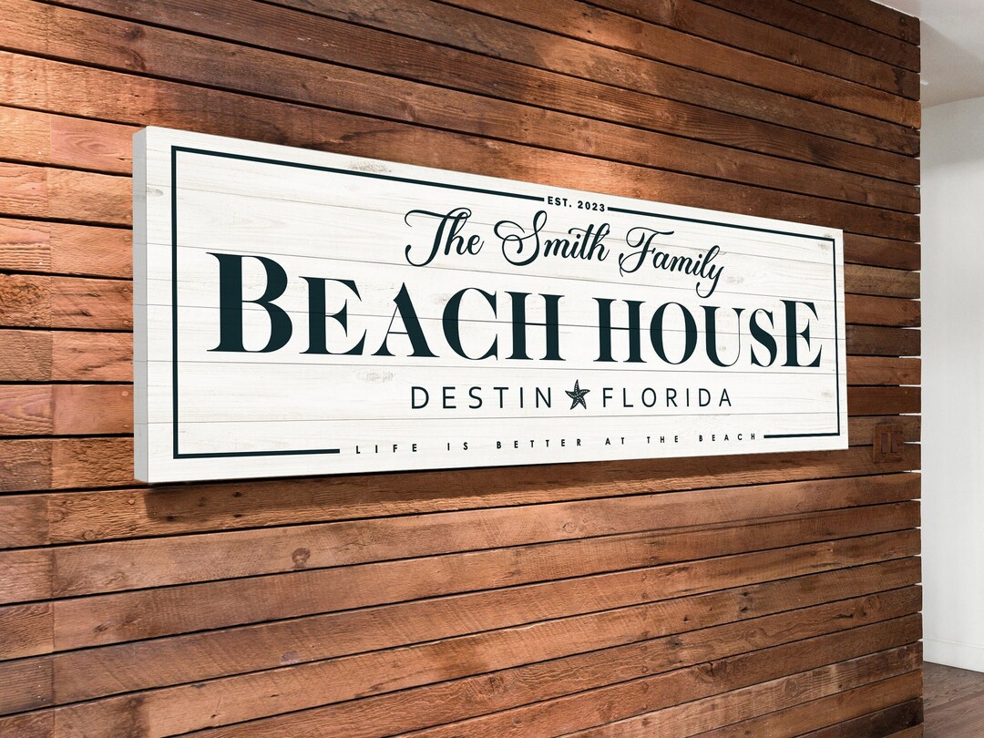 Beach House, White Large Beach House Sign, Rustic Beach Name Sign ...