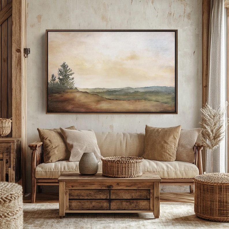 Earthy Tones Landscape Wall Art, Large Framed Abstract Modern Art, Huge ...