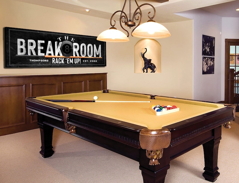 Break Room Sign, Rack 'em up Sign, Personalized Billiards Sign, Large ...
