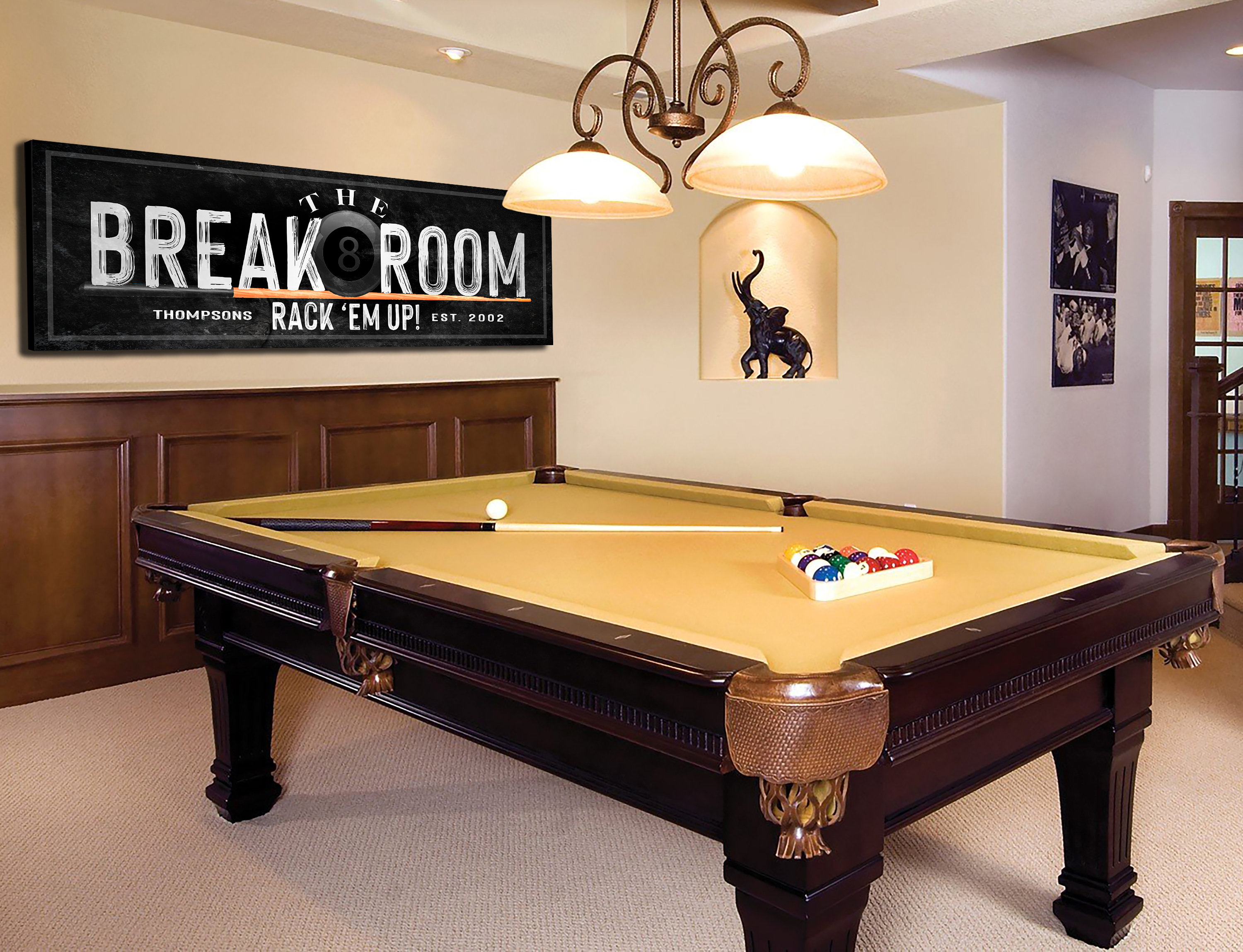Break Room Sign, Rack 'em up Sign, Personalized Billiards Sign, Large ...
