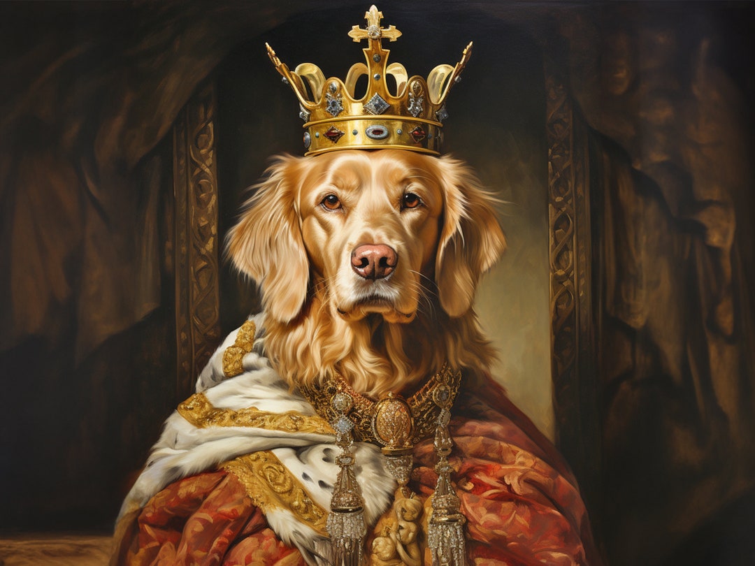 Custom Pet Portraits, King Dog Portrait With Crown, Royal Pet Painting ...