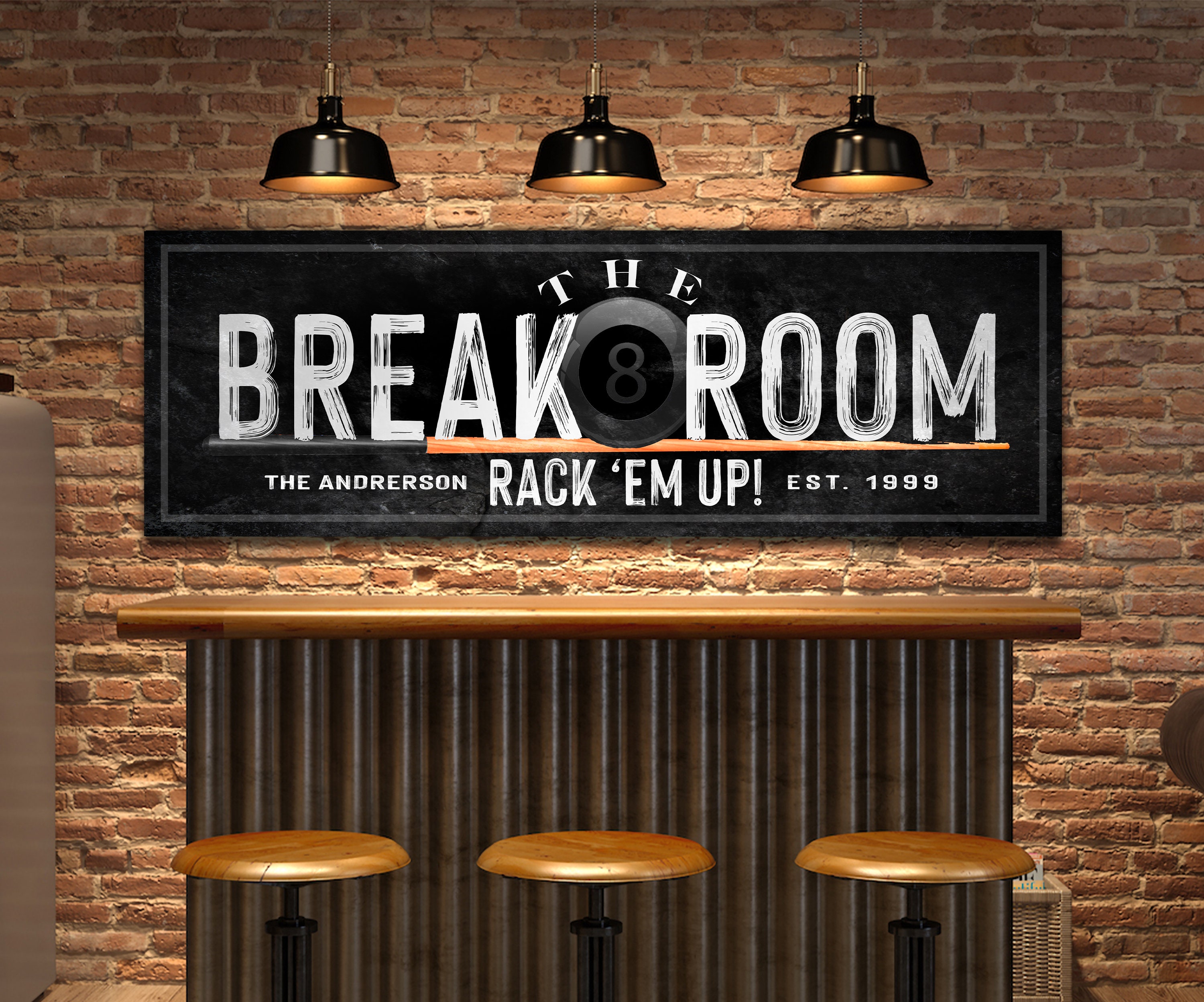 Break Room Sign, Rack 'em up Sign, Personalized Billiards Sign, Large ...