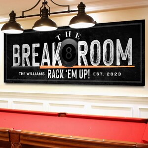 Break Room Sign, Rack 'em up Sign, Personalized Billiards Sign, Large ...