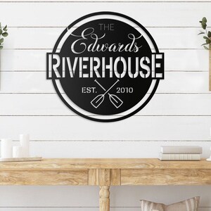 Metal River House Sign Personalized, Outdoor Round River House Sign ...