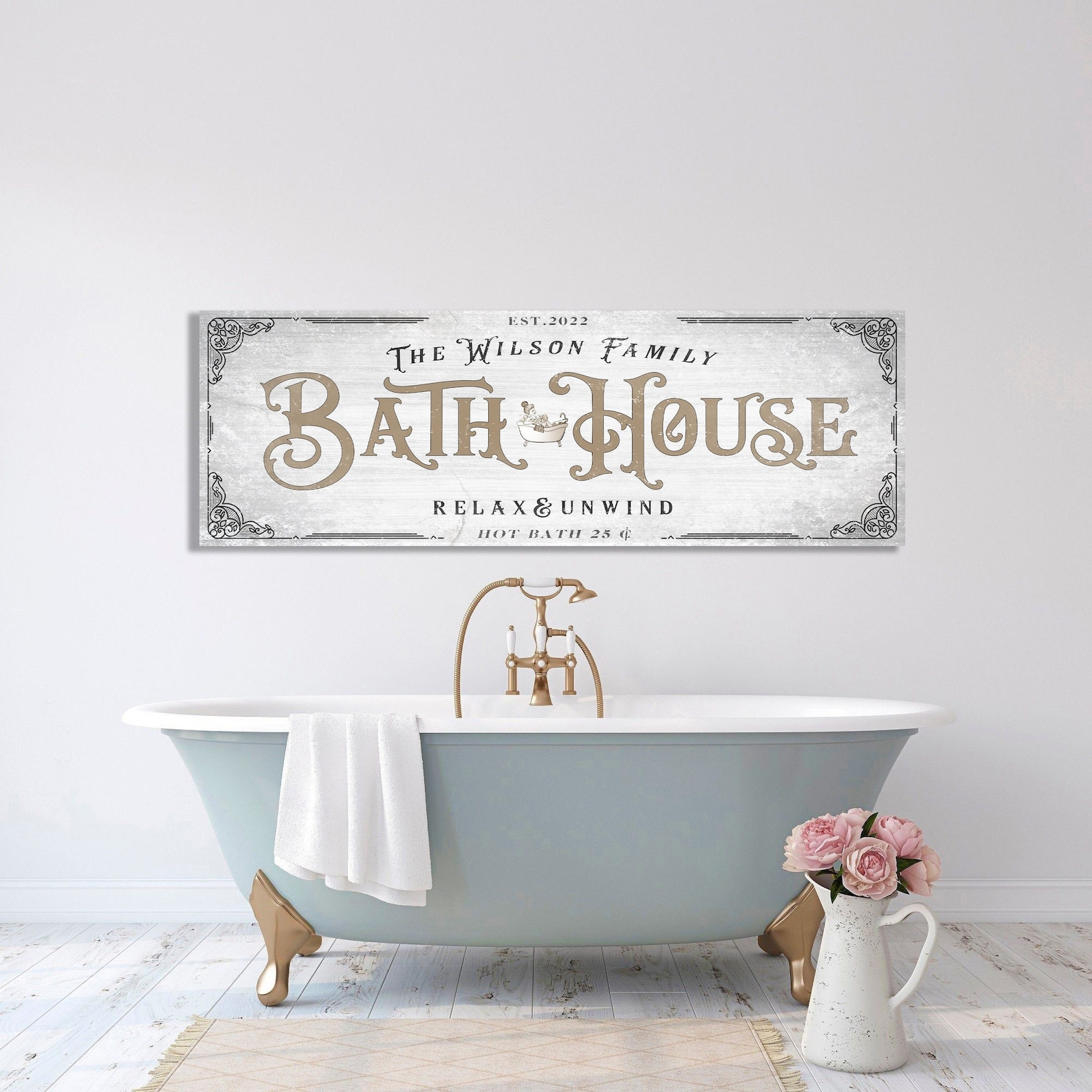 Personalized Bath Sign, Custom Bath House Wall Art, Huge Canvas Print ...