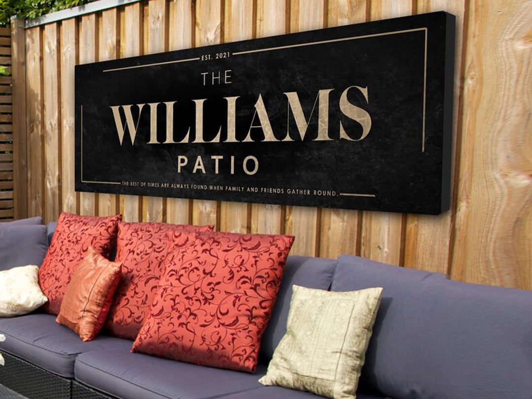 Patio Sign Custom, Backyard Sign Personalized, Large Black Sign, Family ...