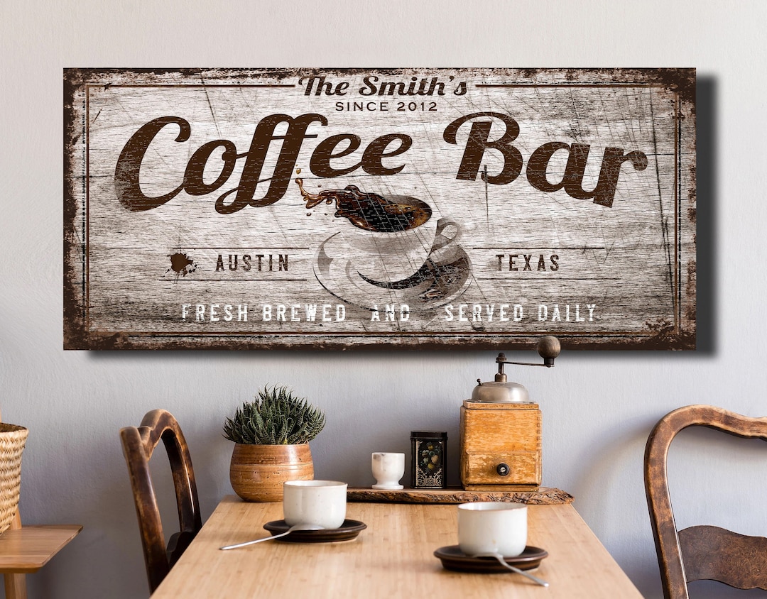Personalized Coffee Sign, Custom Coffee Bar Wall Art, Gift for Coffee ...
