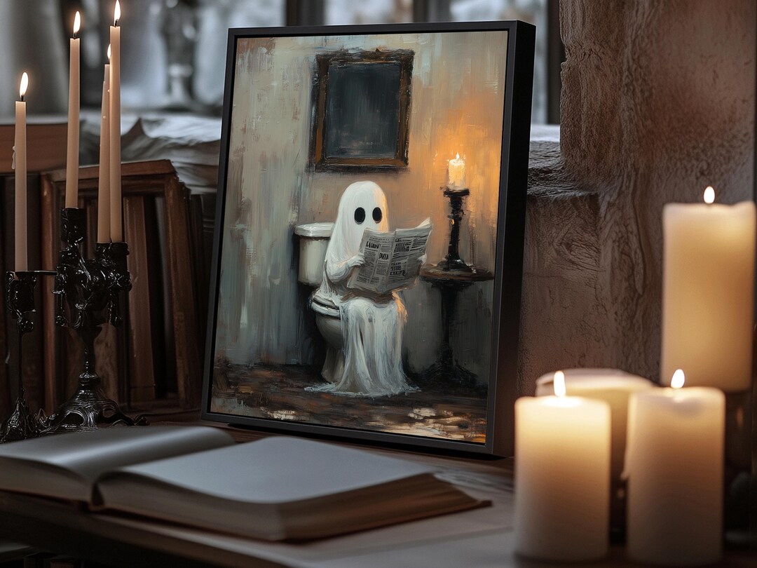 Ghost on Toilet, Ghost in Bathroom, Funny Bathroom Wall Art, Halloween ...