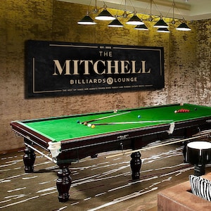 Personalized Billiards Sign, Billiards and Lounge Wall Art, Huge Black ...