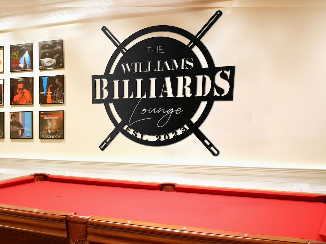 Metal Billiards Sign Personalized, Round Billiards Room Sign, Custom ...