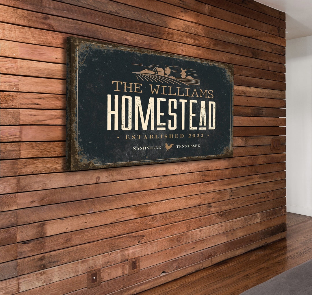 Custom Rustic Homestead Sign, Modern Farmhouse Wall Art, Black Canvas ...