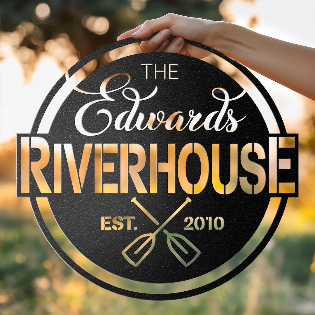 Metal River House Sign Personalized, Outdoor Round River House Sign ...