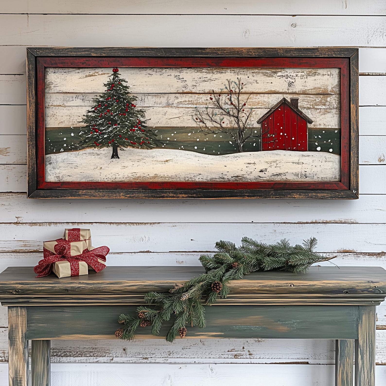 Vintage Christmas Farmhouse Wall Art, Cute Winter Christmas Rustic ...