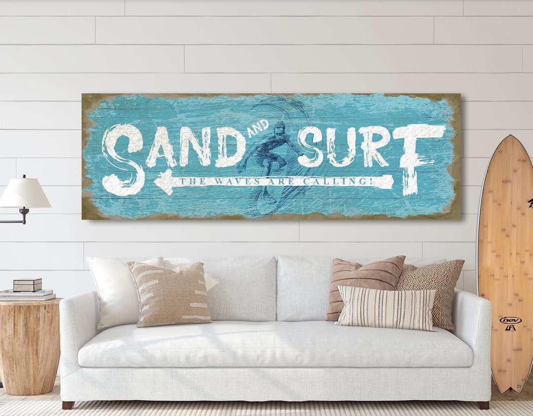 Sand and Surf Sign, Rustic Chic Beach House Sign, Cottage Wall Art ...