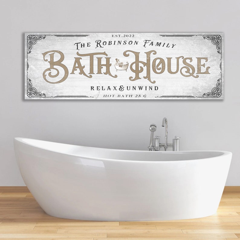 Personalized Bath Sign, Custom Bath House Wall Art, Huge Canvas Print ...