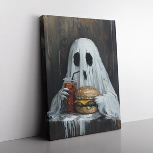 Ghost Eating Burger, Funny Halloween Art, Dark Academia, Halloween ...