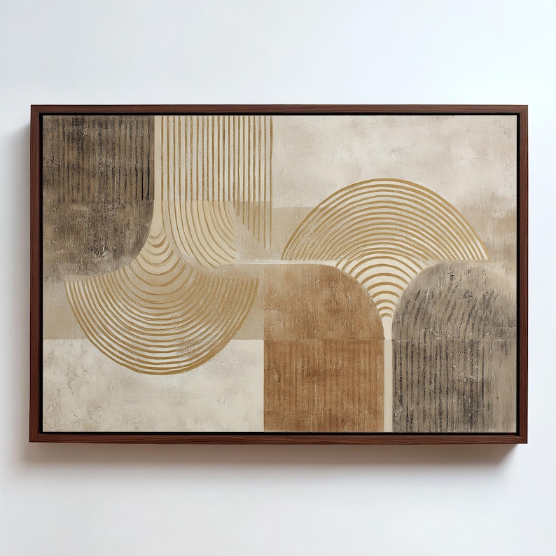 Modern Geometric Abstract Art, Minimalist Beige Neutral Framed Canvas ...