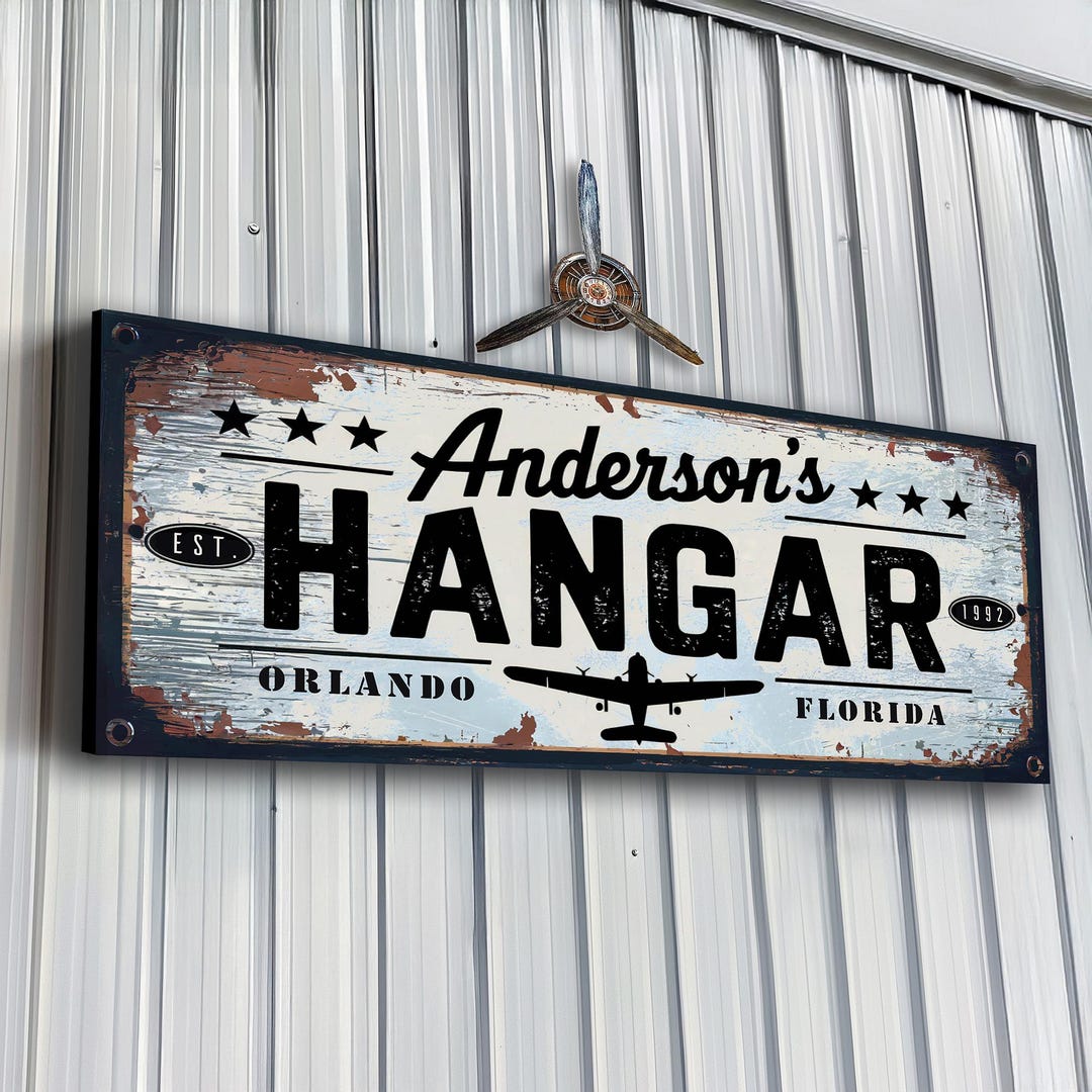 Personalized Vintage Hangar Sign, Custom Aviation Sign, Rustic Airplane ...