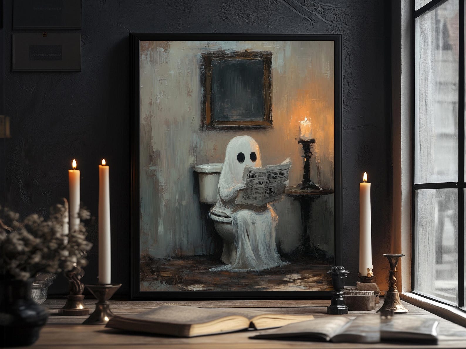 Ghost on Toilet, Ghost in Bathroom, Funny Bathroom Wall Art, Halloween ...