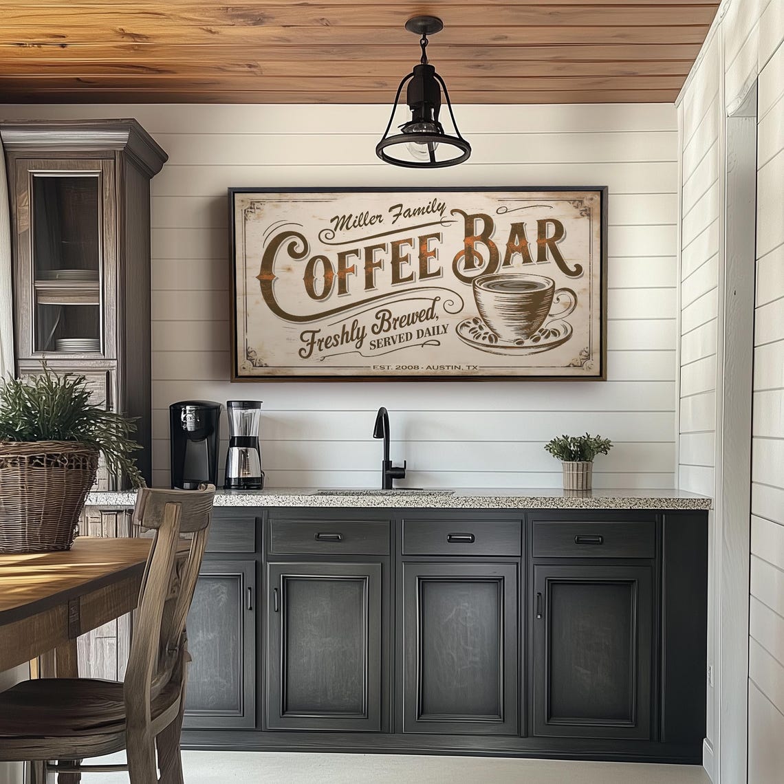 Vintage Coffee Bar Sign, Personalized Retro Cafe Decor, Kitchen Wall ...