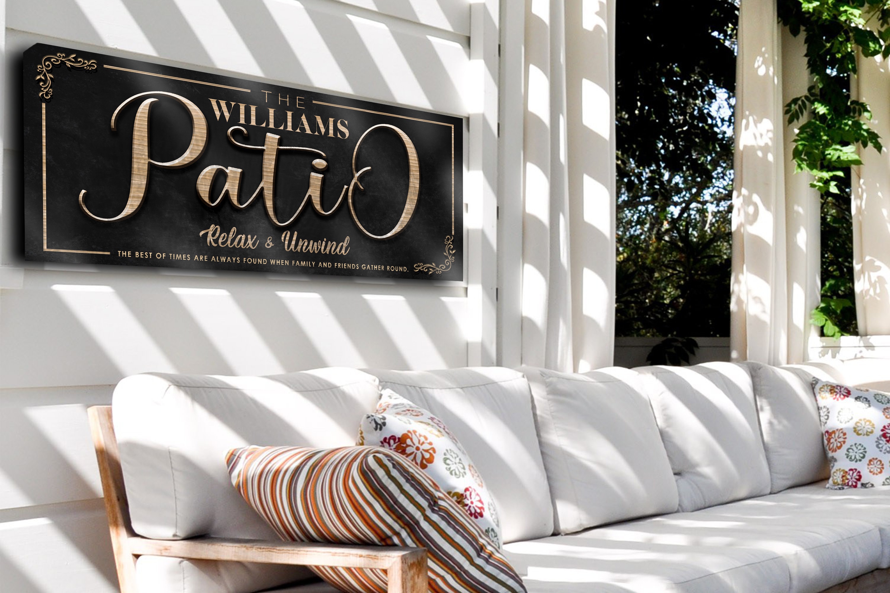 Patio Sign Personalized, Backyard Sign Custom, Large Black Canvas Sign ...