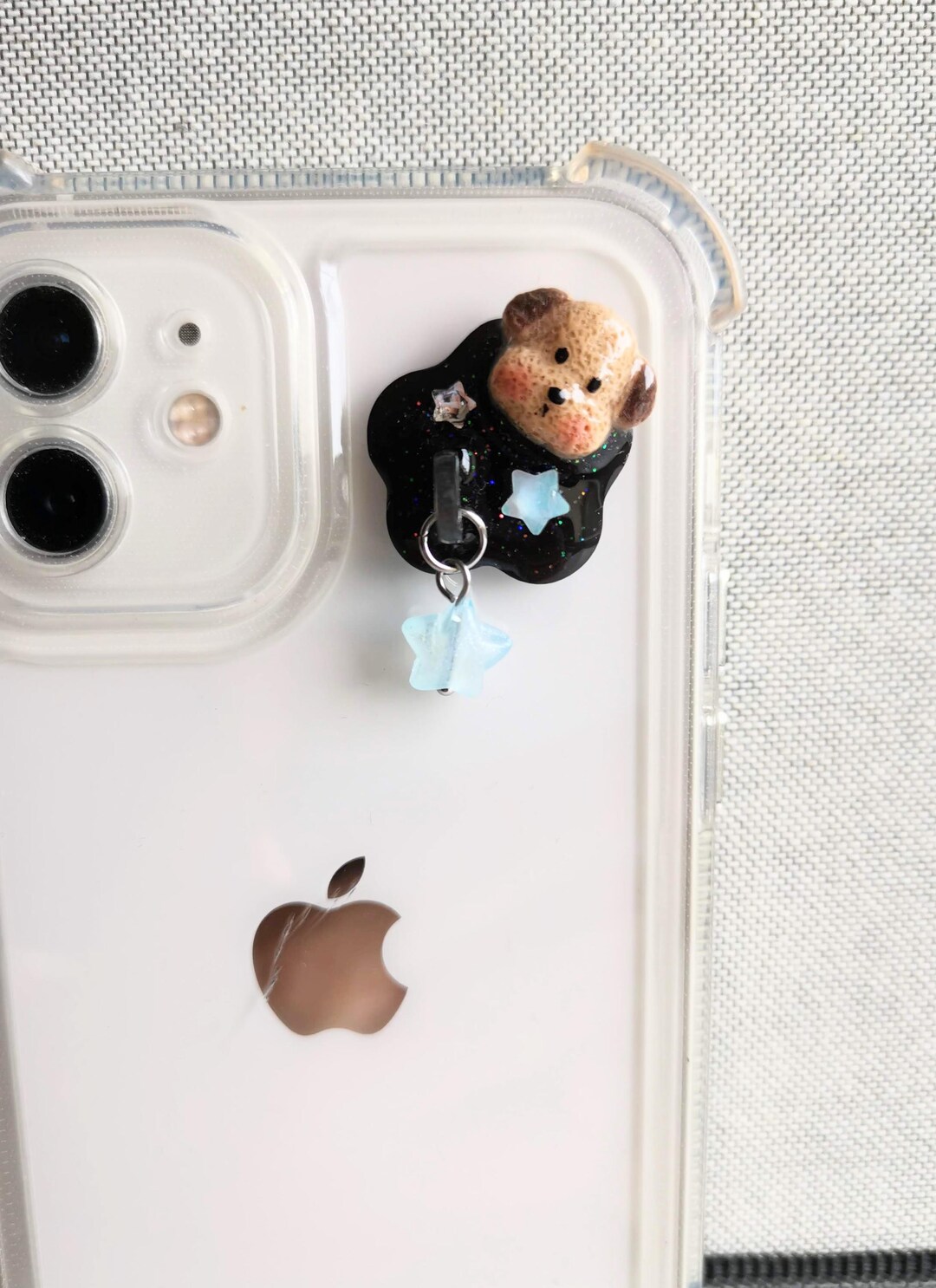 Kawaii Cute Brown Doggy and Dangly Blue Star Phone Charm Hook, Hanger ...