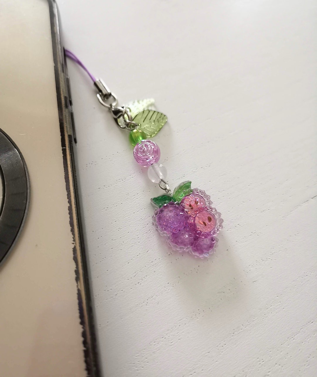 Sparkly Purple Grape Phone Charm: Handmade Resin Keychain - Etsy