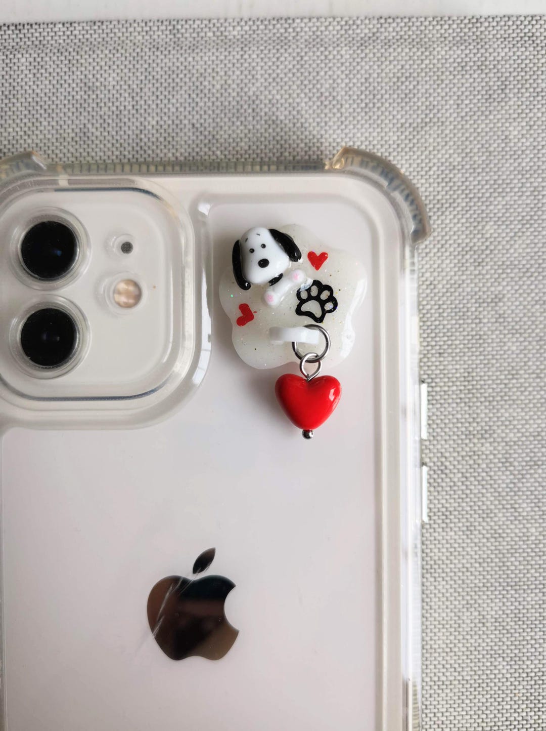 Kawaii Cute Black White Doggy and Dangly Red Heart Phone Charm Hook ...