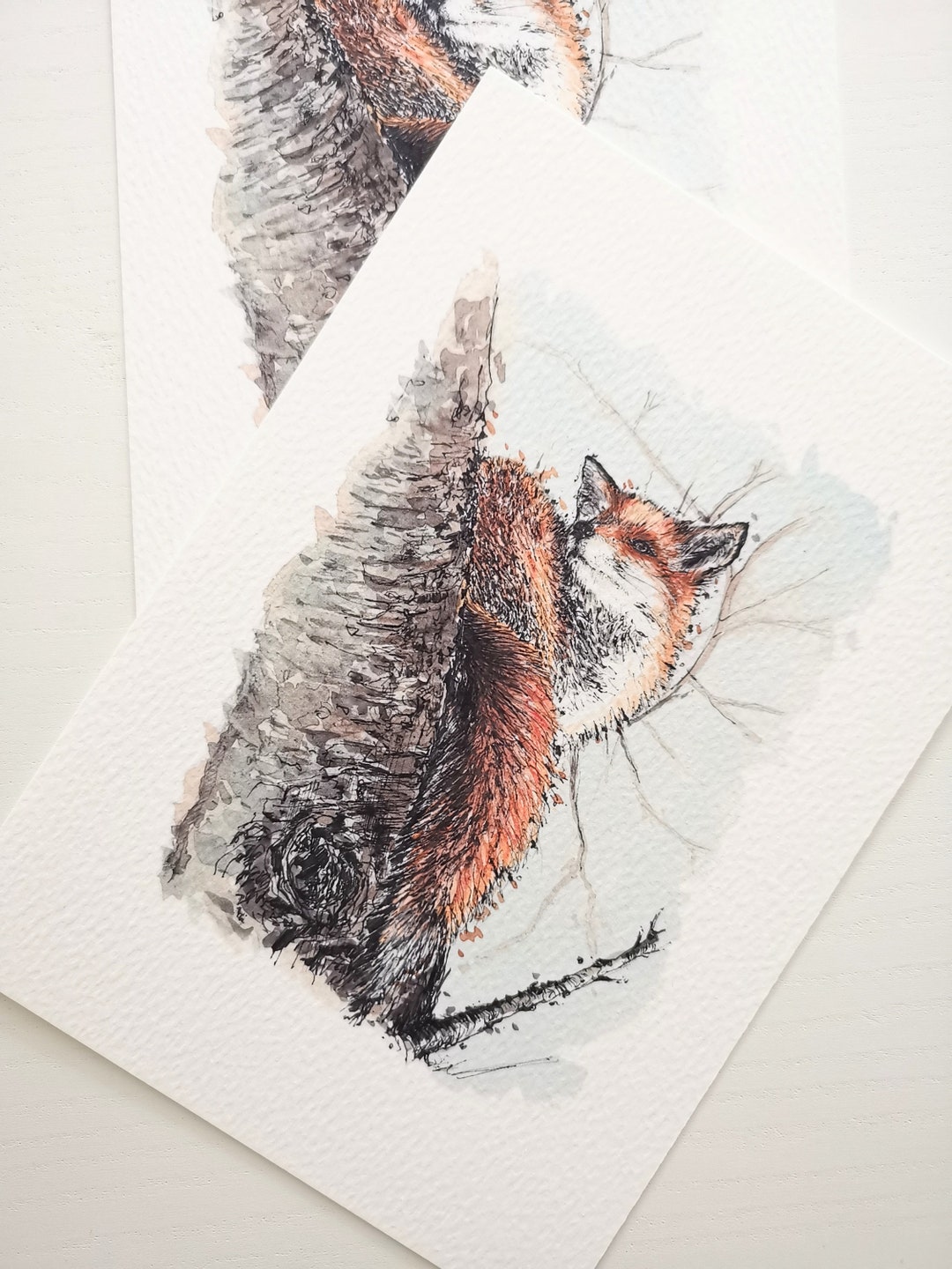 A5 ART PRINT of Red Fox on Tree, Fox Fine Art Print, Forest Animal Art ...