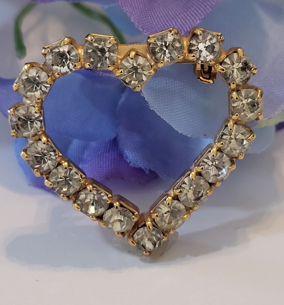 Vintage Open Heart Brooch Pin With Rhinestones Circa 1970s - Etsy