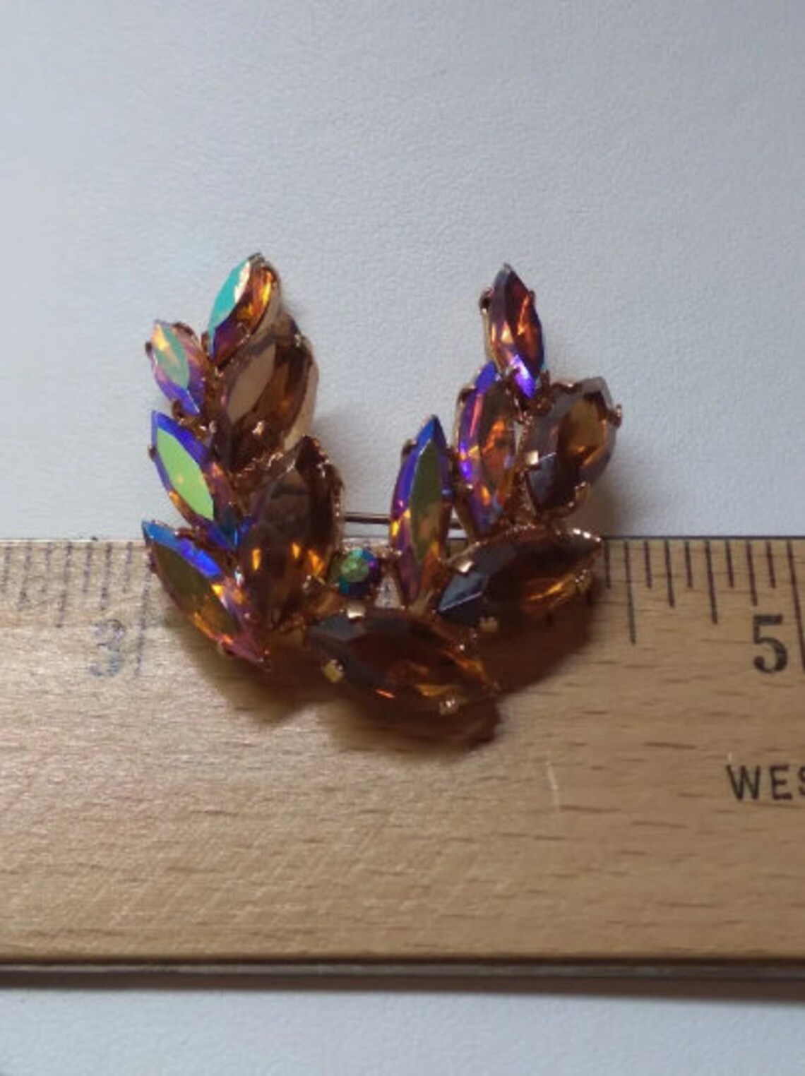 Vintage Amber Flame Rhinestone Brooch Pin Circa 1950s Stunning Navettes ...
