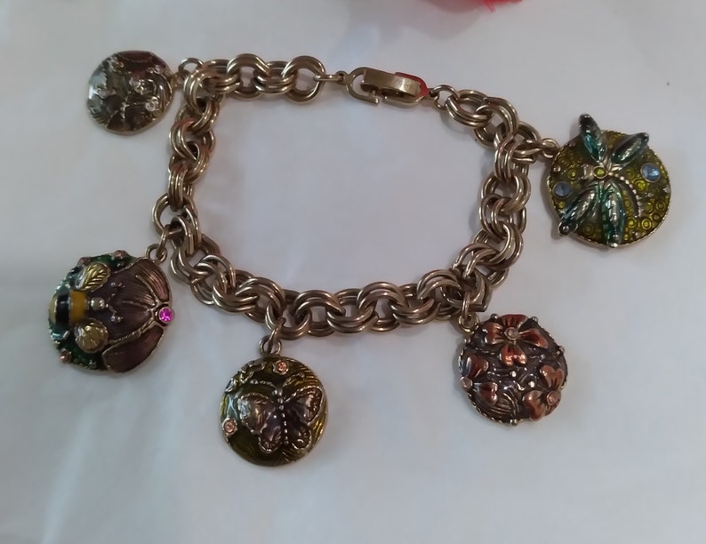 Vintage 7.5 Monet Charm Bracelet Gold Tone and Enamel - Etsy