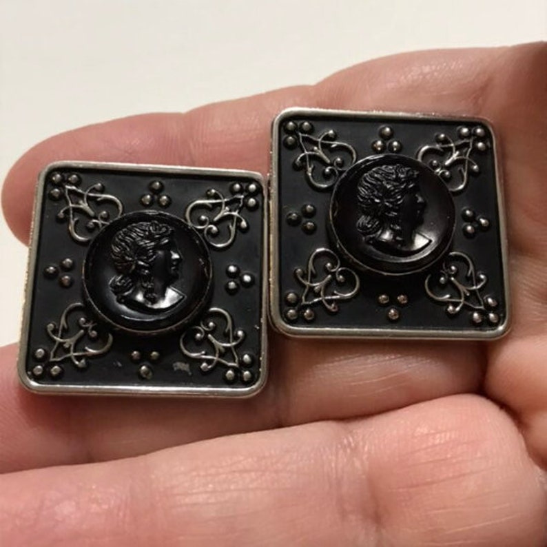 Vintage Men's Roman Square Cameo Cuff Links Silvertone - Etsy