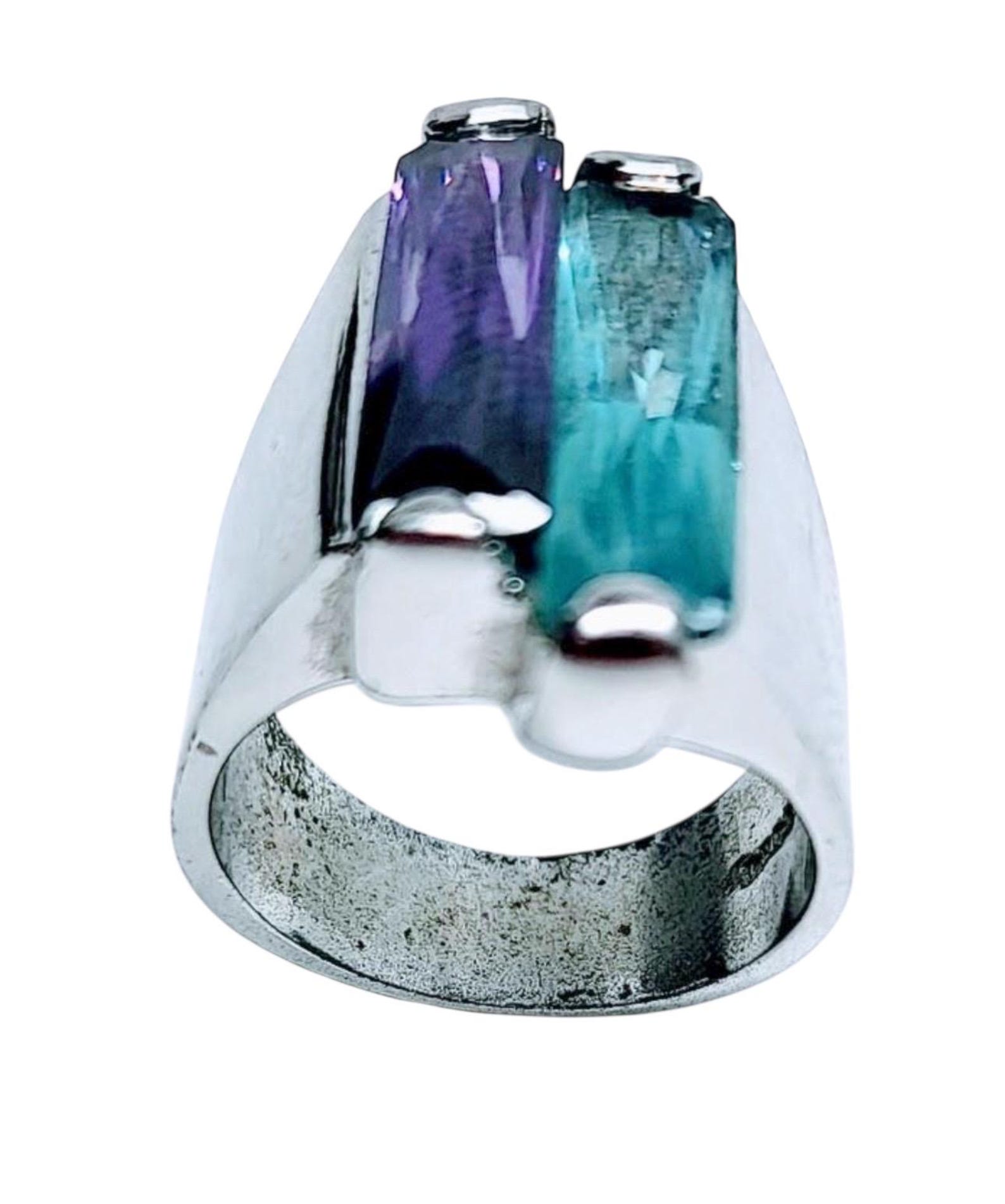Faux Amethyst and Aquamarine Chunky Style Ring Size 5 - Etsy