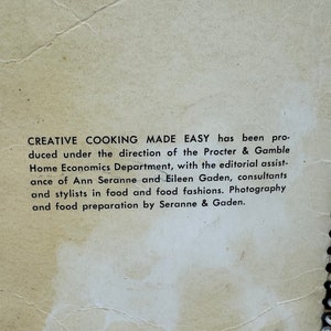 Creative Cooking Cookbook Recipe Book Vintage 1956 Proctor and Gamble ...