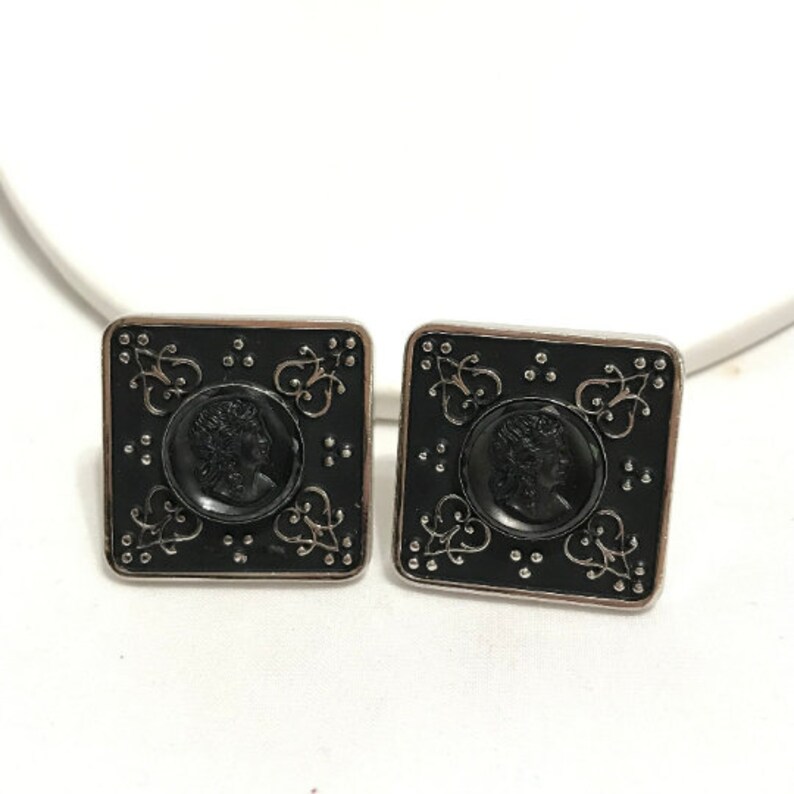 Vintage Men's Roman Square Cameo Cuff Links Silvertone - Etsy