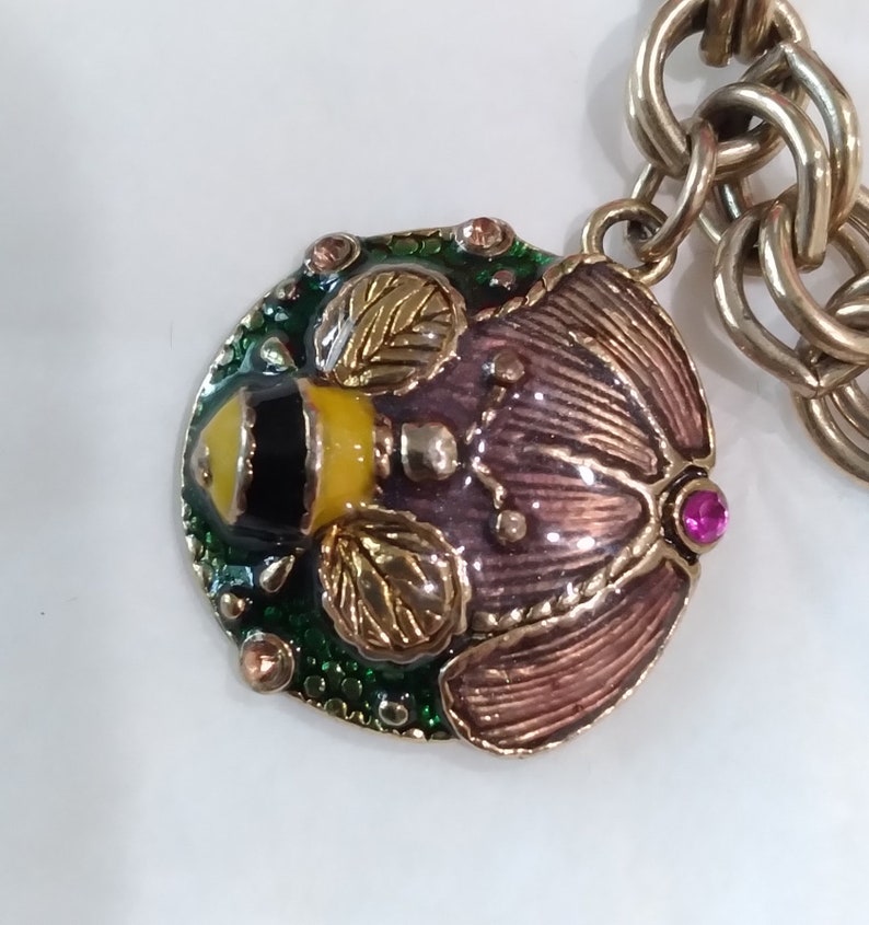 Vintage 7.5 Monet Charm Bracelet Gold Tone and Enamel - Etsy