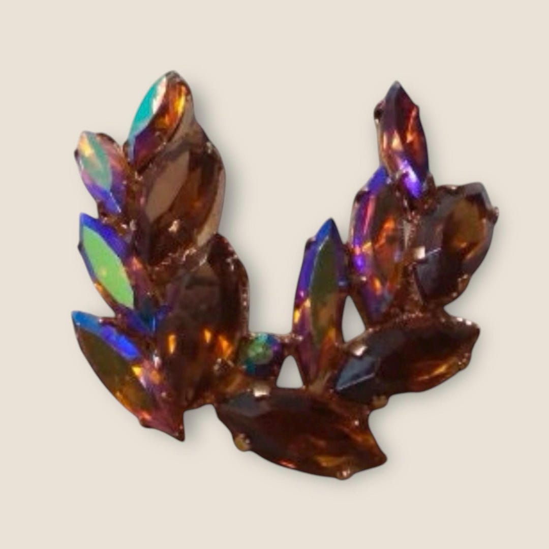 Vintage Amber Flame Rhinestone Brooch Pin Circa 1950s Stunning Navettes ...