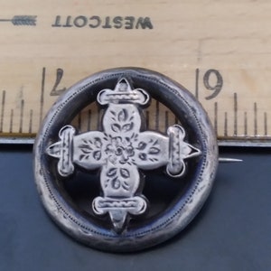Antique Coin Silver Brooch Pin: Hand-etched Floral Cross Design - Etsy