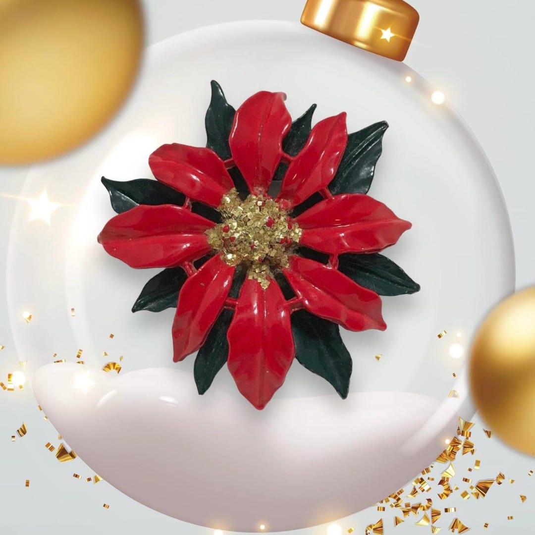 Vintage Enamel Poinsettia Christmas Brooch Pin Red and Green - Etsy