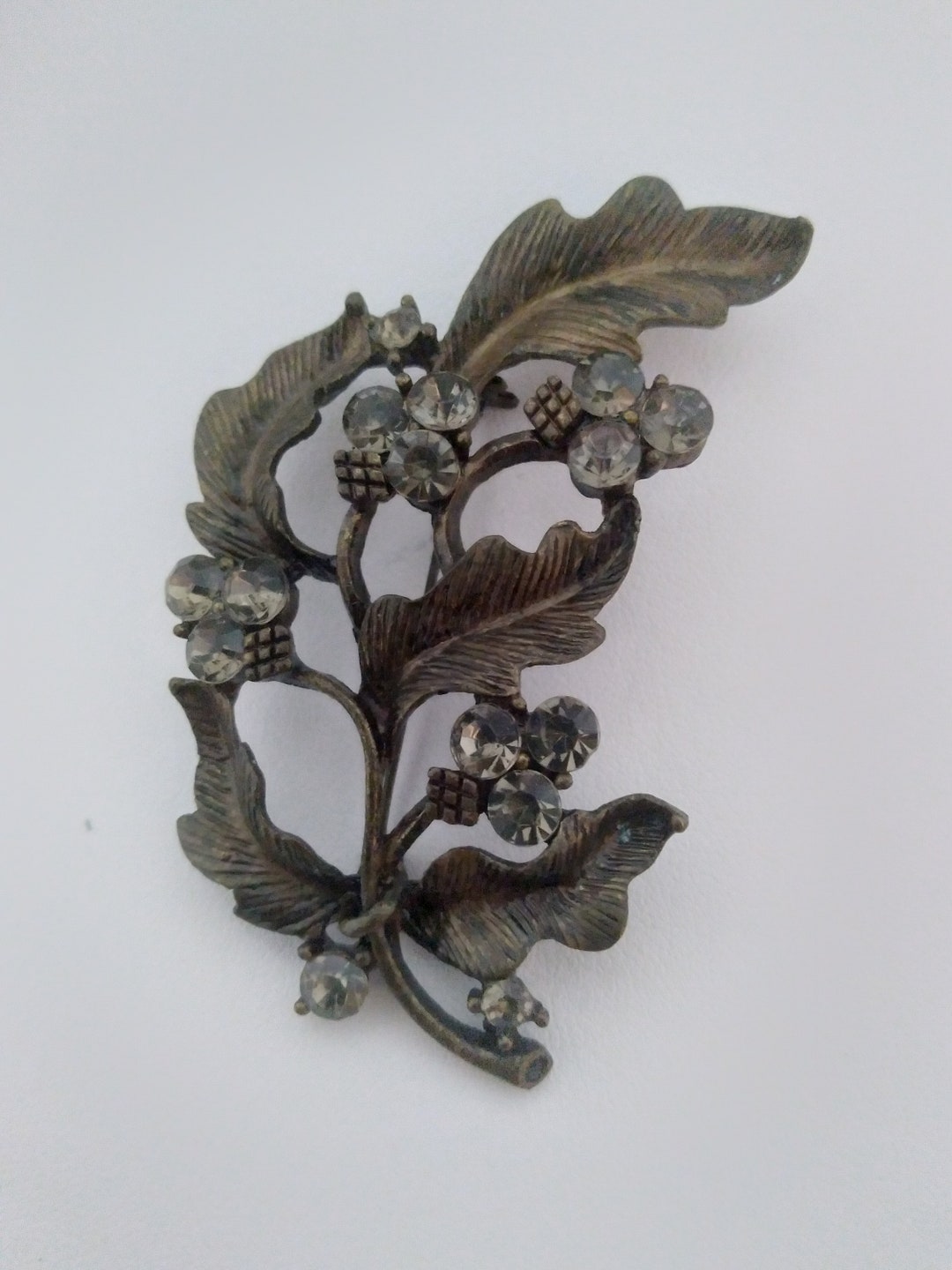 Vintage Mourning Brooch Pin With Rhinestones and Berry Clusters Circa ...