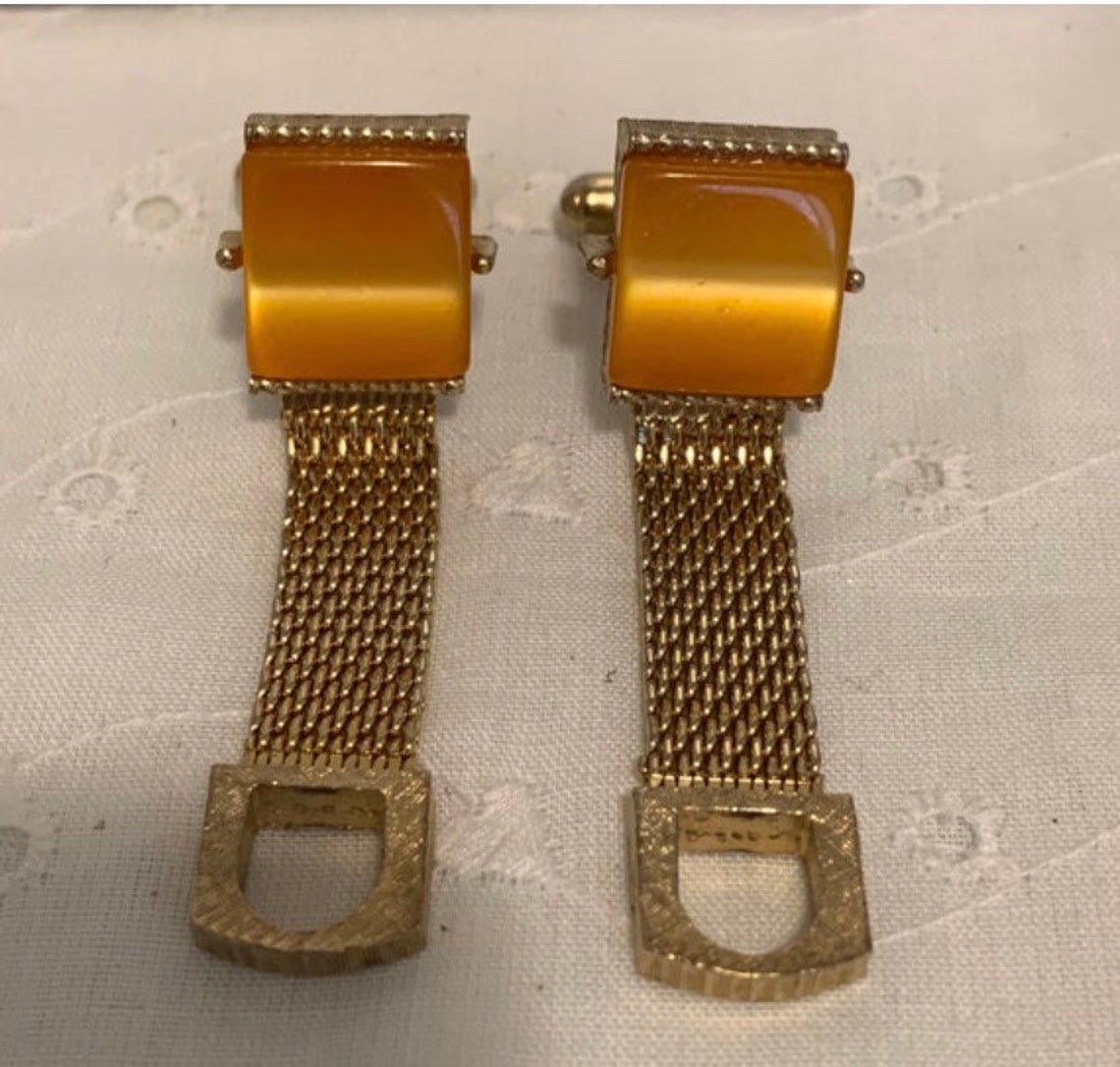 Vintage Swank Men’s Fold Over Mesh Cufflinks Gold Tone With Gold ...