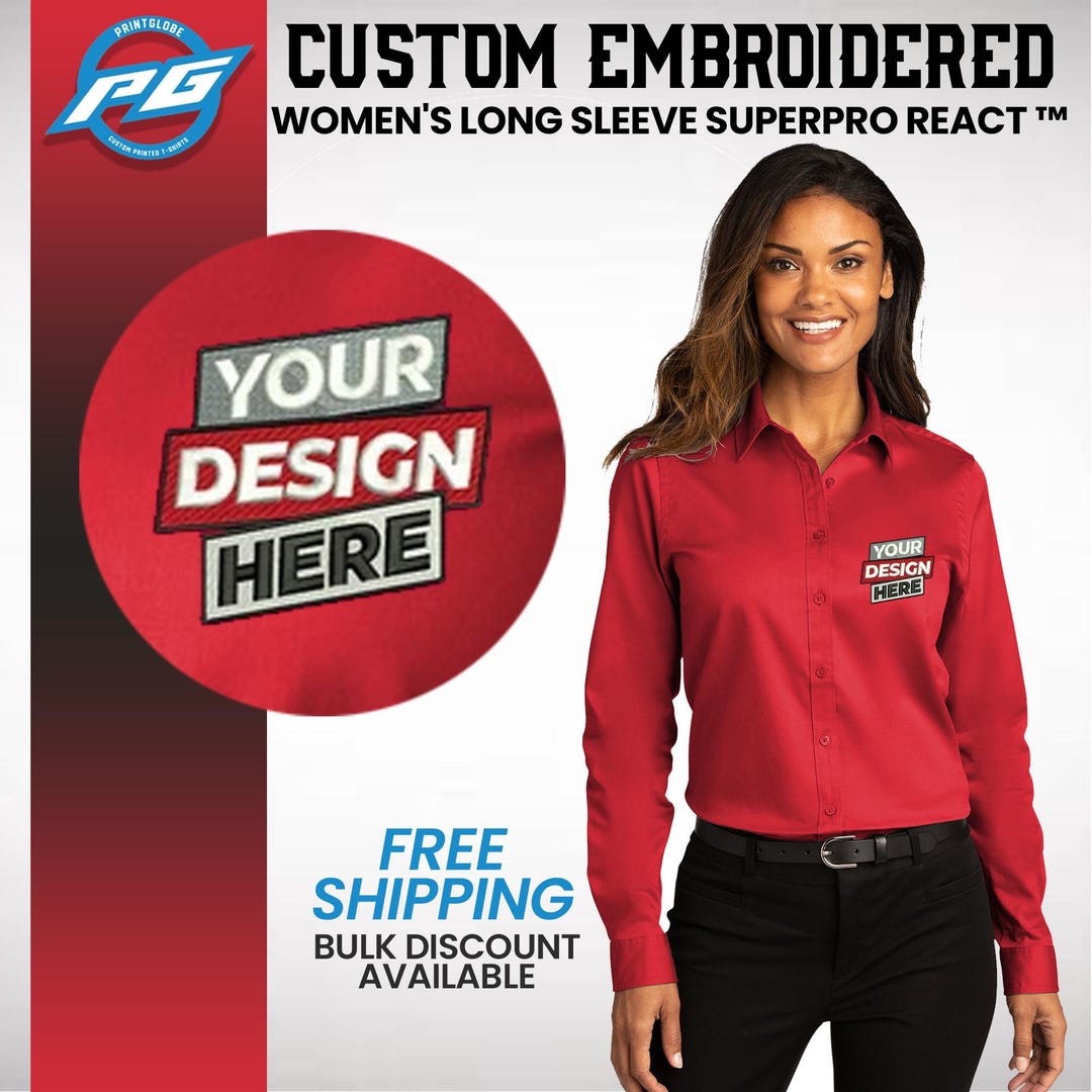 Custom Port Authority® Ladies Long Sleeve Shirt, Personalized Business ...