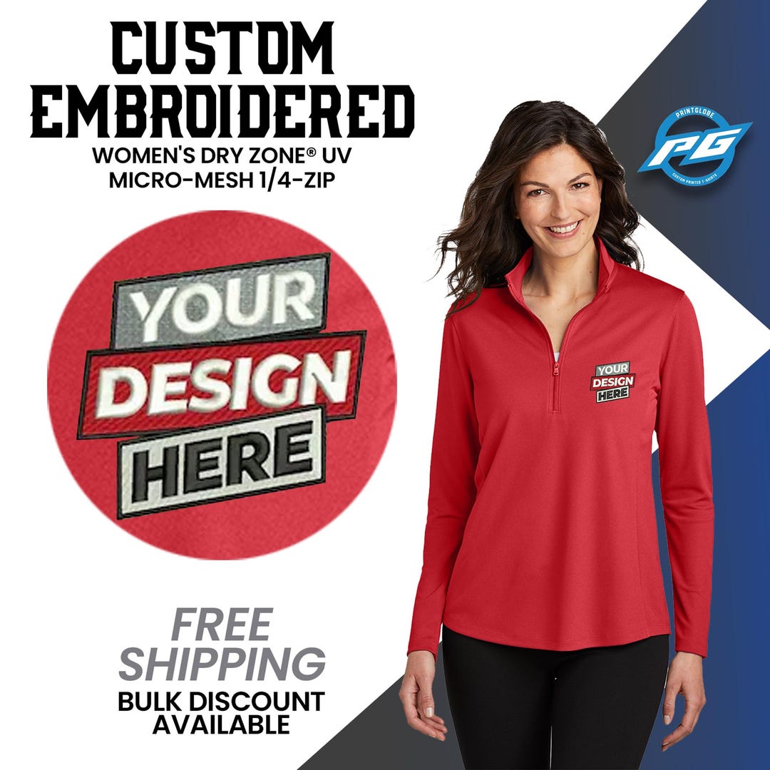 Custom Embroidered Ladies 1/4-zip Pullover Custom Half Zip Women ...