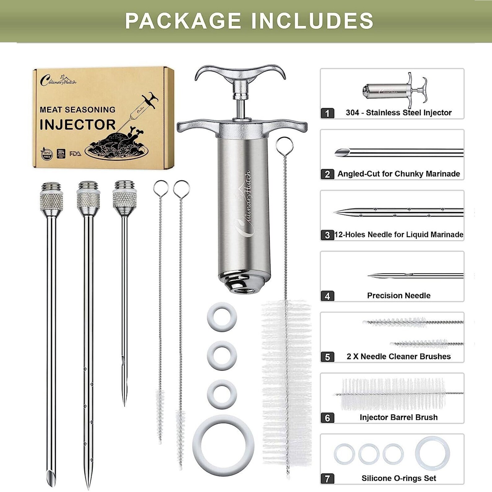 Food Marinade Meat Injector Kit With 3 Marinade Needles, 3 Brushes ...