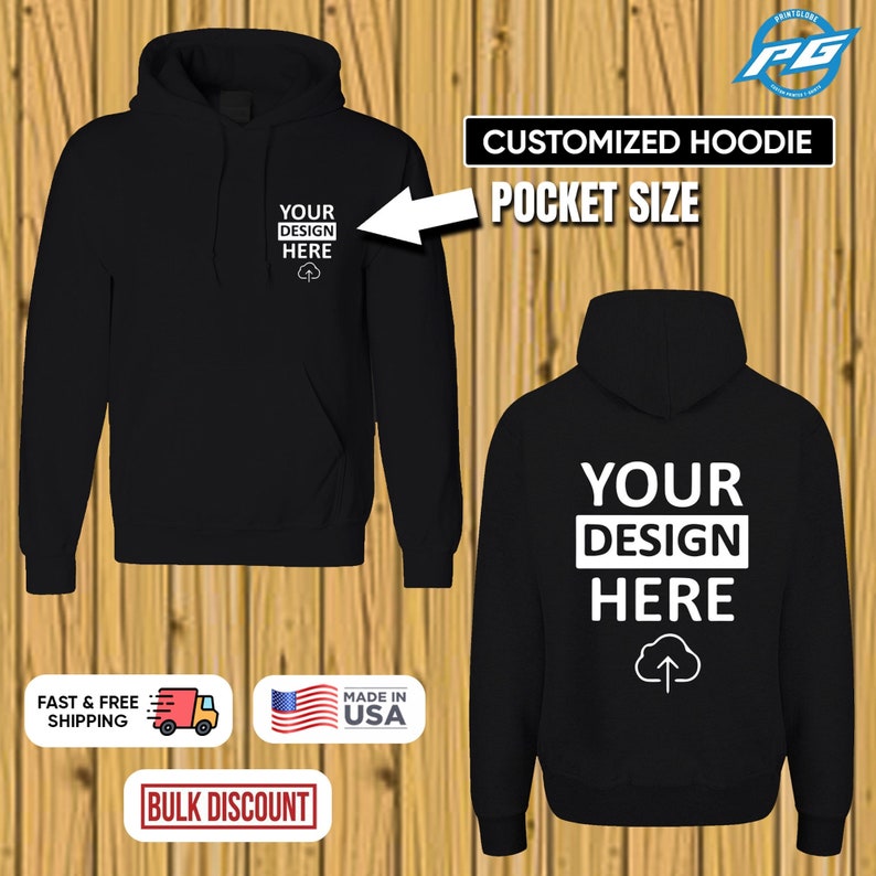Business Logo Custom Men's Hoodie, Design Your Hoodie Words on Back ...