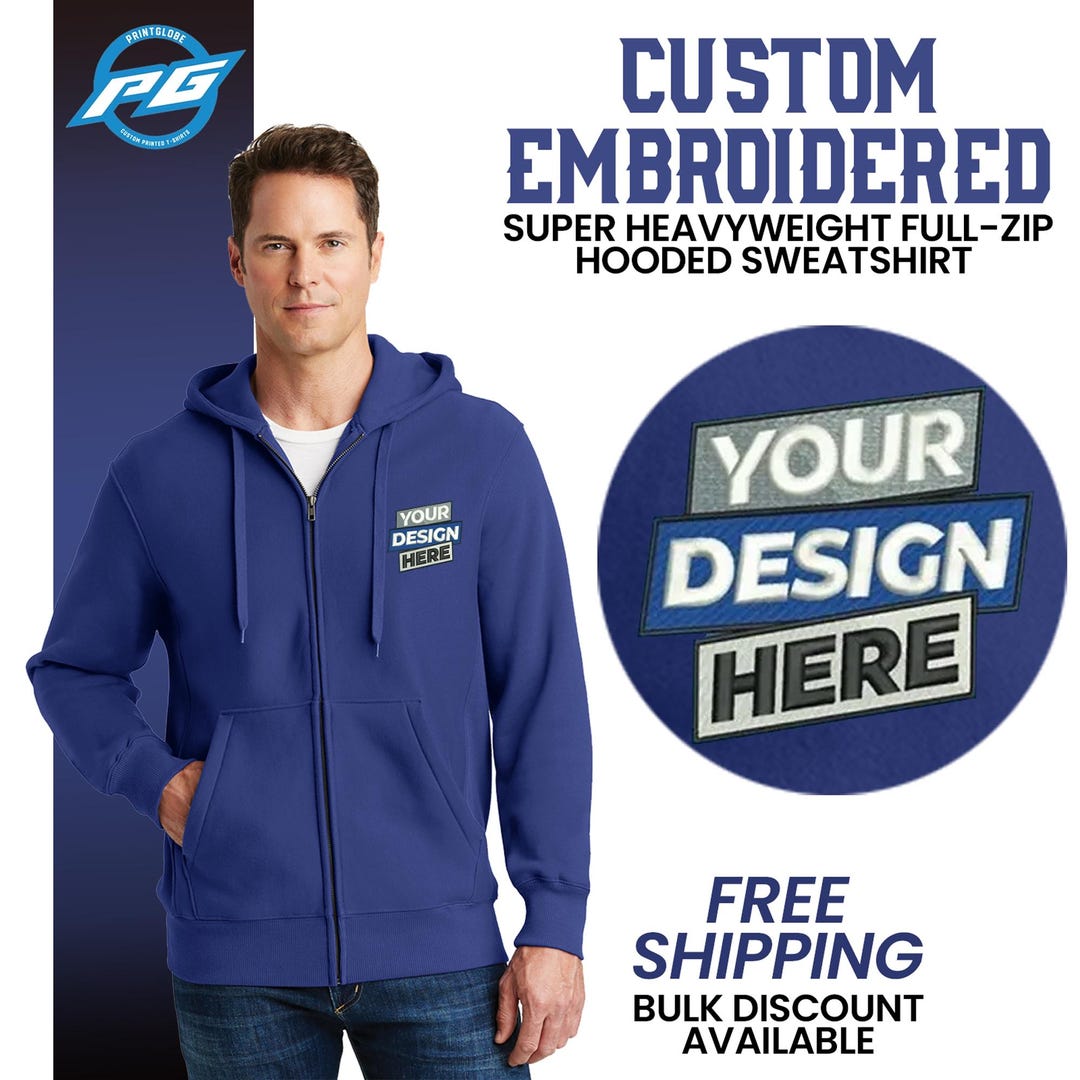 Custom Embroidered Jacket Custom Full-zip Heavyweight Hooded Jacket ...