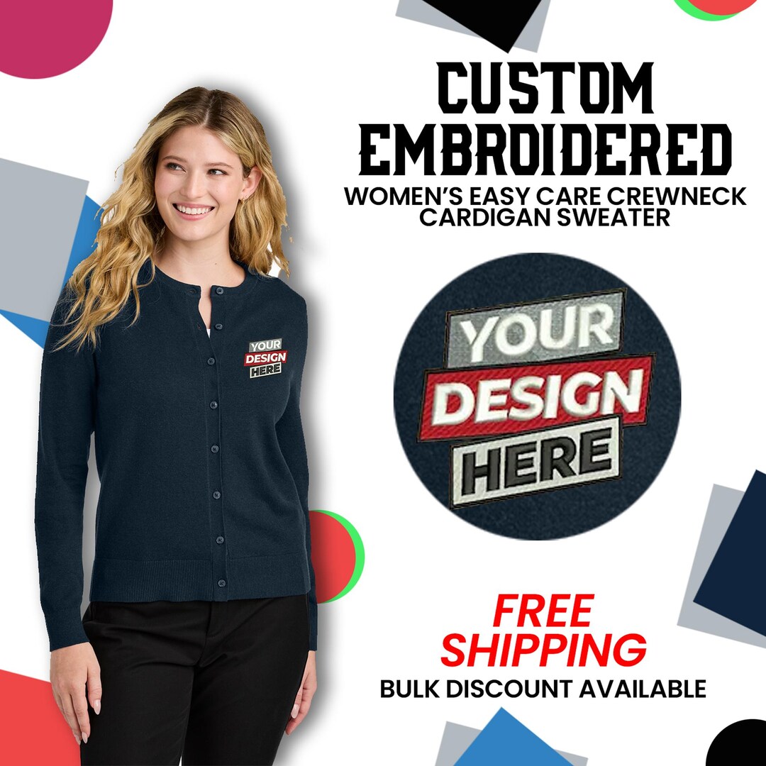 Custom Women's Crewneck Cardigan Sweater | Custom Embroidered Cardigan ...