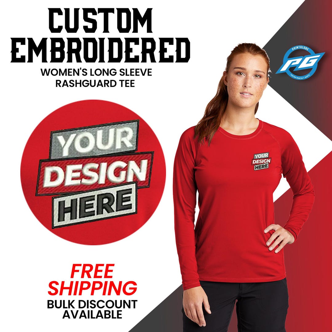 Custom Women's Long Sleeve Tee Custom Embroidered Ladies T-shirt Custom ...