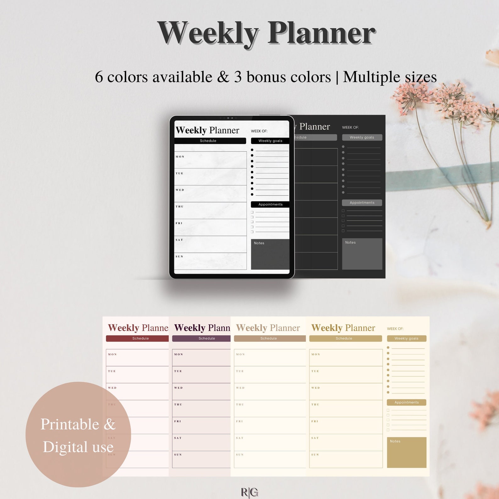 Downloadable Planner, Weekly Planning Page, Weekly Printable Schedule ...
